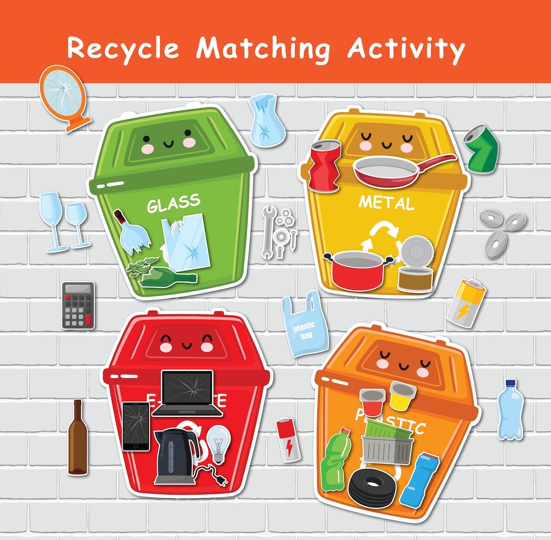 Recycling Matching Activity for Kids, Earth Day Printable, Recycling ...
