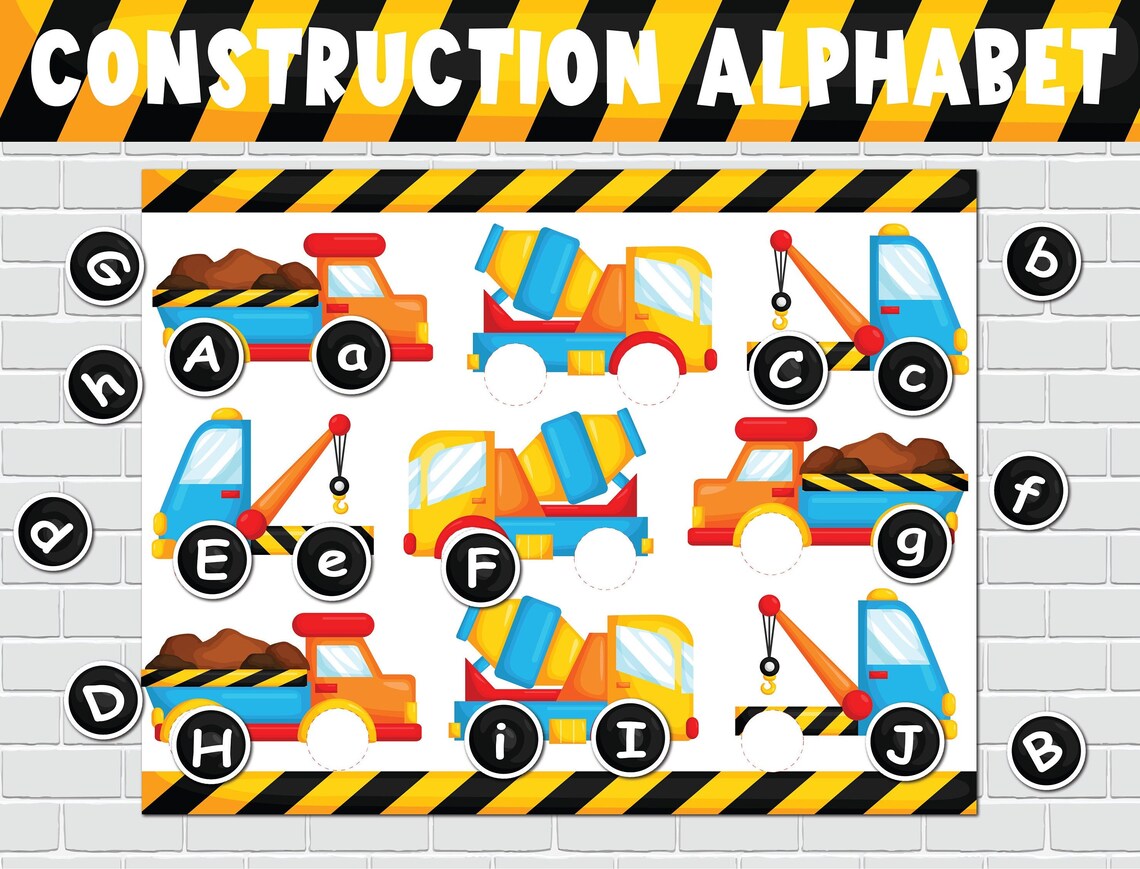 Construction Vehicles Alphabet Matching Printable | Etsy