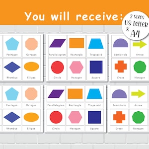 2D Shapes Flashcards, 3 Part Flash Cards, Geometric Shapes, Montessori ...