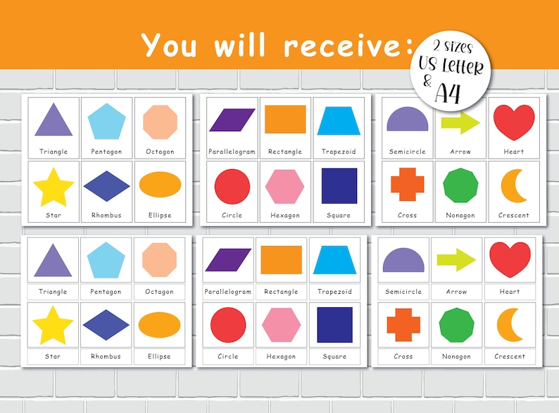 2D Shapes Flashcards, 3 Part Flash Cards, Geometric Shapes, Montessori ...