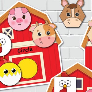 Farm Shapes Matching Activity, 2D Shapes, Toddler Learning Binder ...