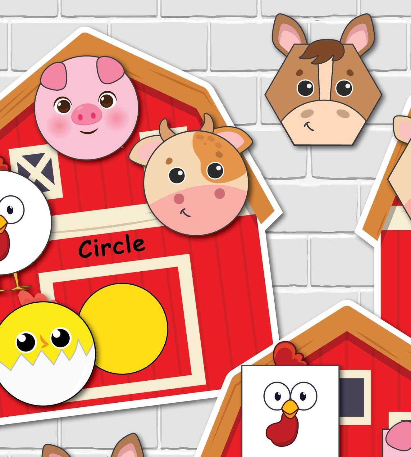 Farm Shapes Matching Activity, 2D Shapes, Toddler Learning Binder ...