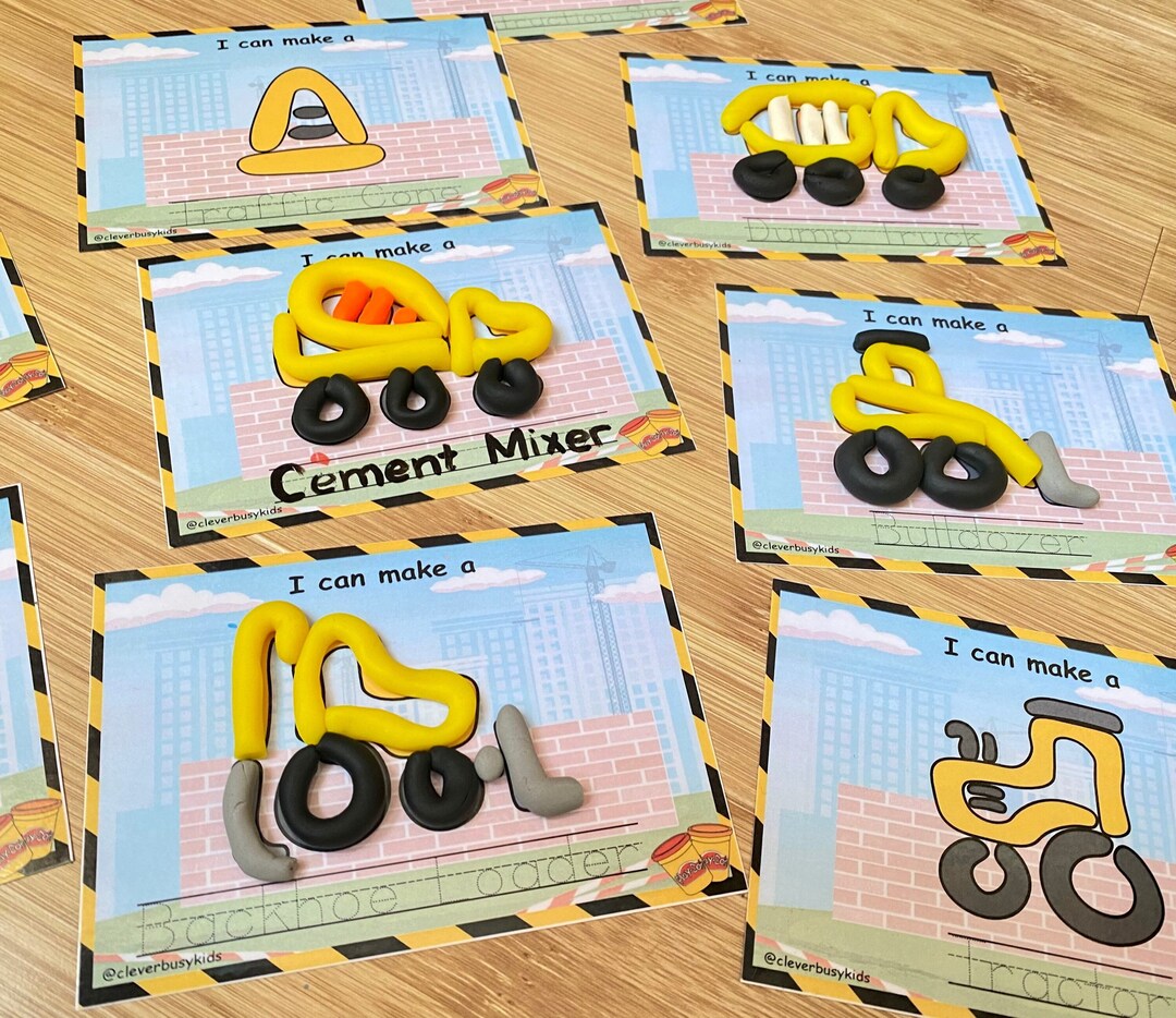 Construction Play Dough Mats, Trucks Printable Play Doh, Preschool ...