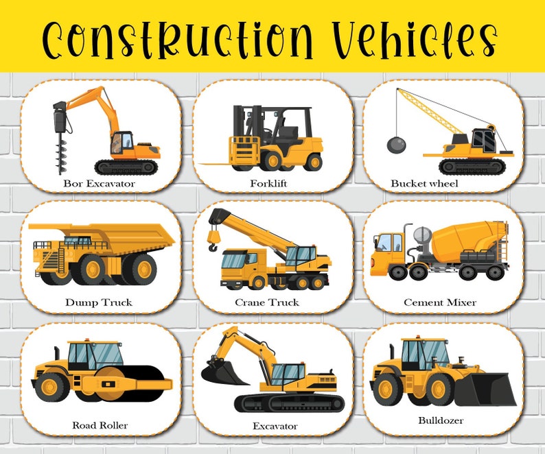 Construction Trucks Printable Matching Activity for Toddlers. - Etsy