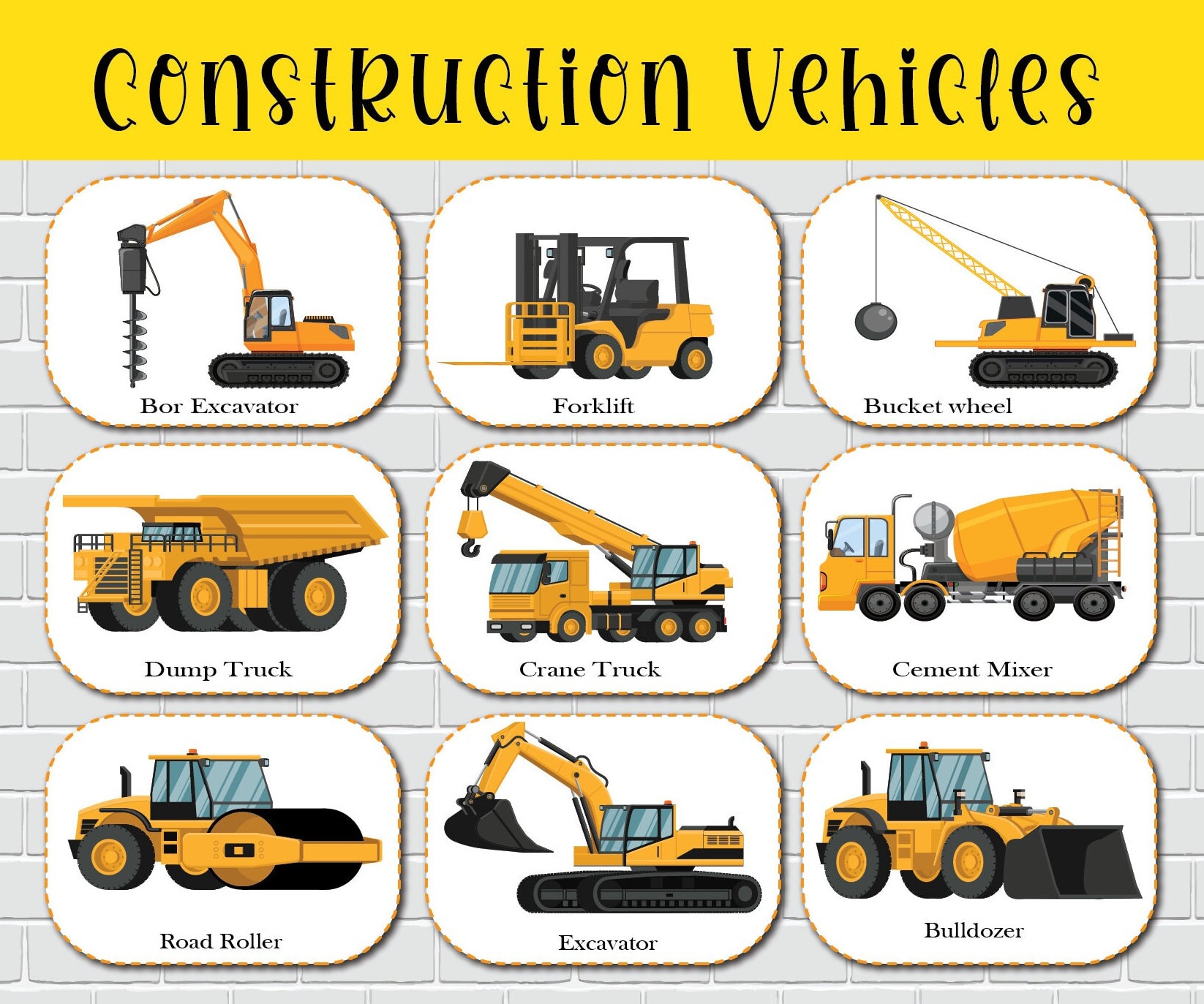 Construction Trucks Printable Matching Activity for Toddlers. - Etsy Polska
