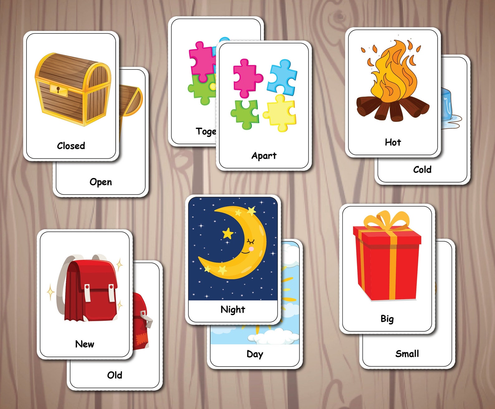 Opposites Matching Flashcards, Printable Activity, Pairing Cards ...