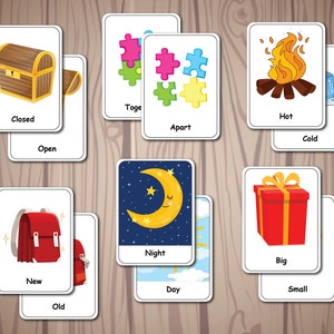 Opposites Matching Flashcards, Printable Activity, Pairing Cards ...