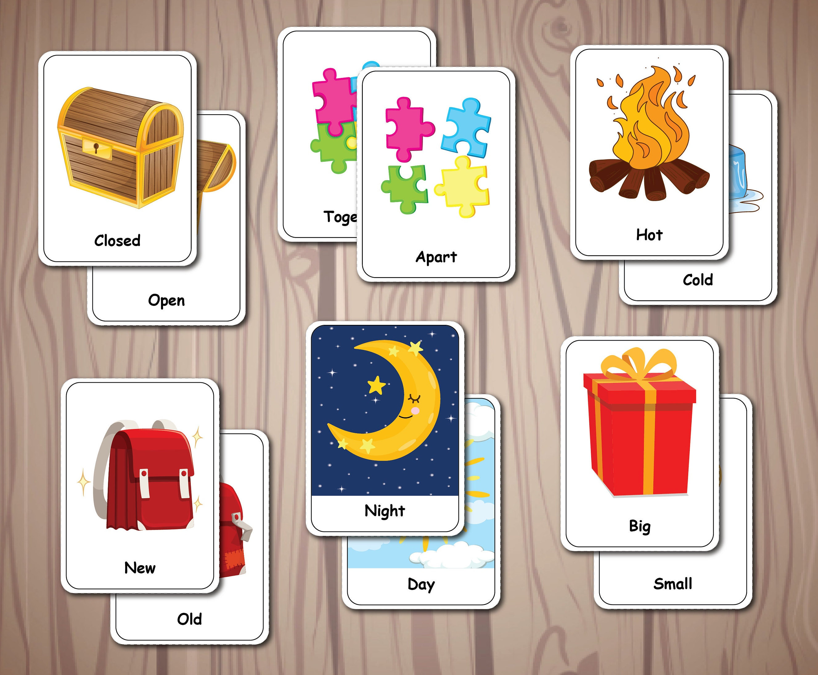 Opposites Matching Flashcards, Printable Activity, Pairing Cards ...