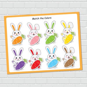Bunny Color Matching Activity for Kids, Toddler Color Printables - Etsy