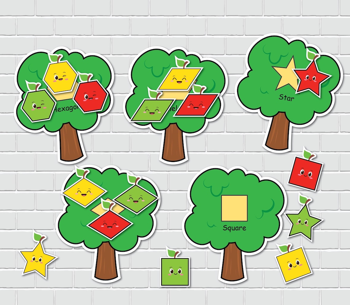 Apple Shapes Matching Actvity. Toddlers Sort and Match Game. Homeschool ...