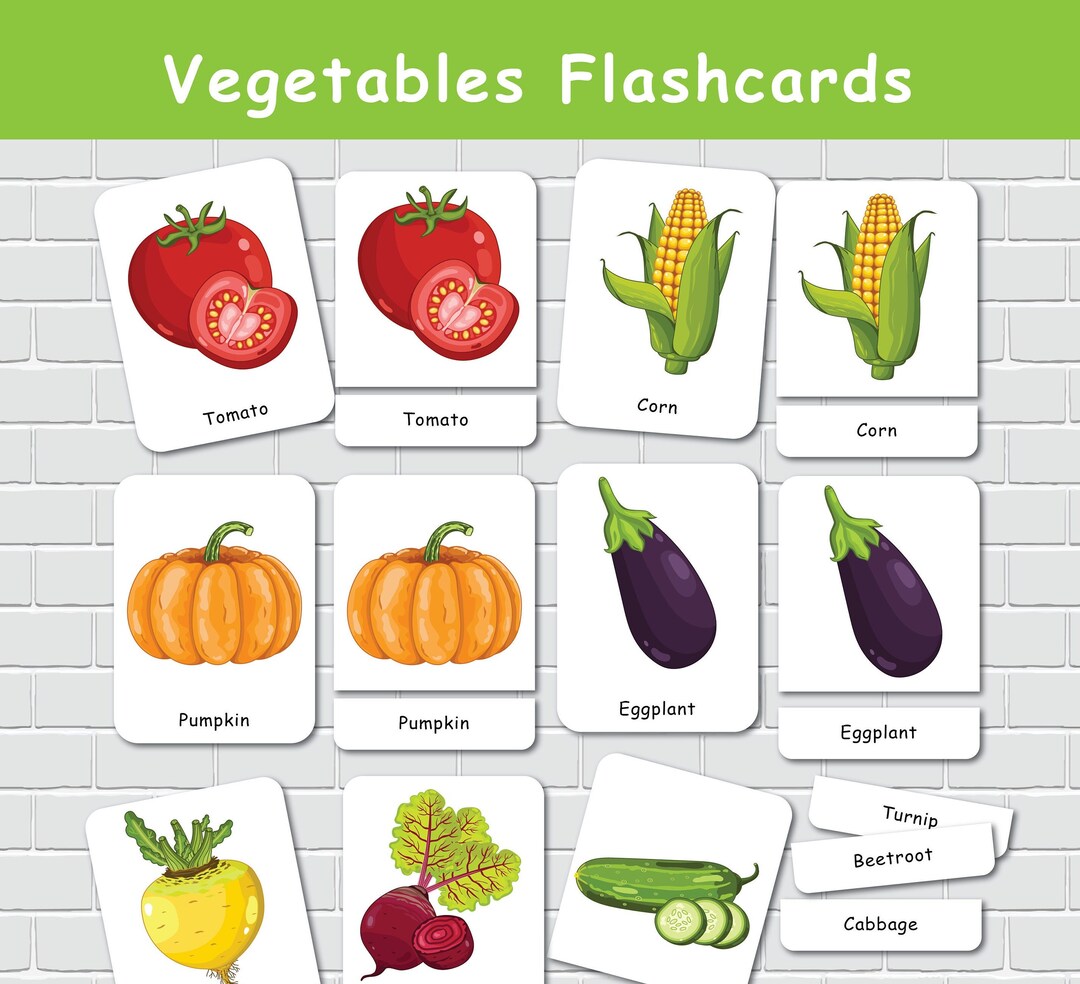 Vegetables Three Part Cards, Montessori Flashcards, Homeschool ...