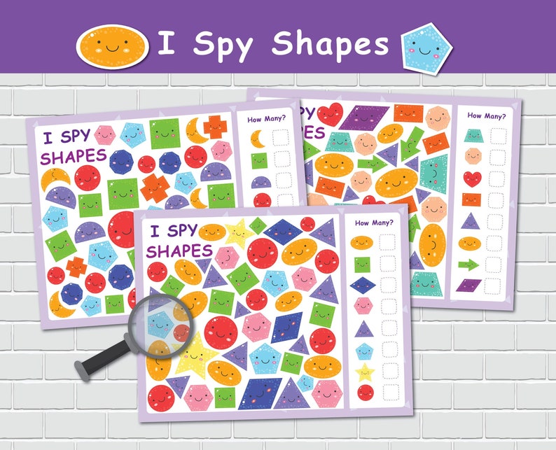 I Spy Shapes Worksheets, Kids Look and Find Counting Game, Preschool ...