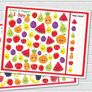 I Spy Fruits and Veggies Printable Activity for Toddlers, Look and Find ...
