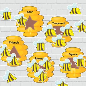 Bee Shapes and Beehive Matching Activity, 2D Shapes, Busy Book Page ...