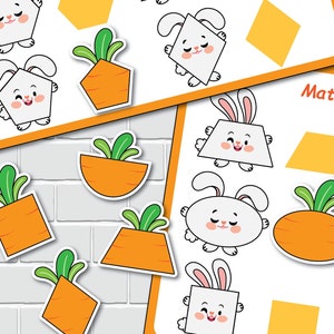 Bunny Shapes Sort and Match Activity, 2D Shapes, Spring Busy Book, File ...