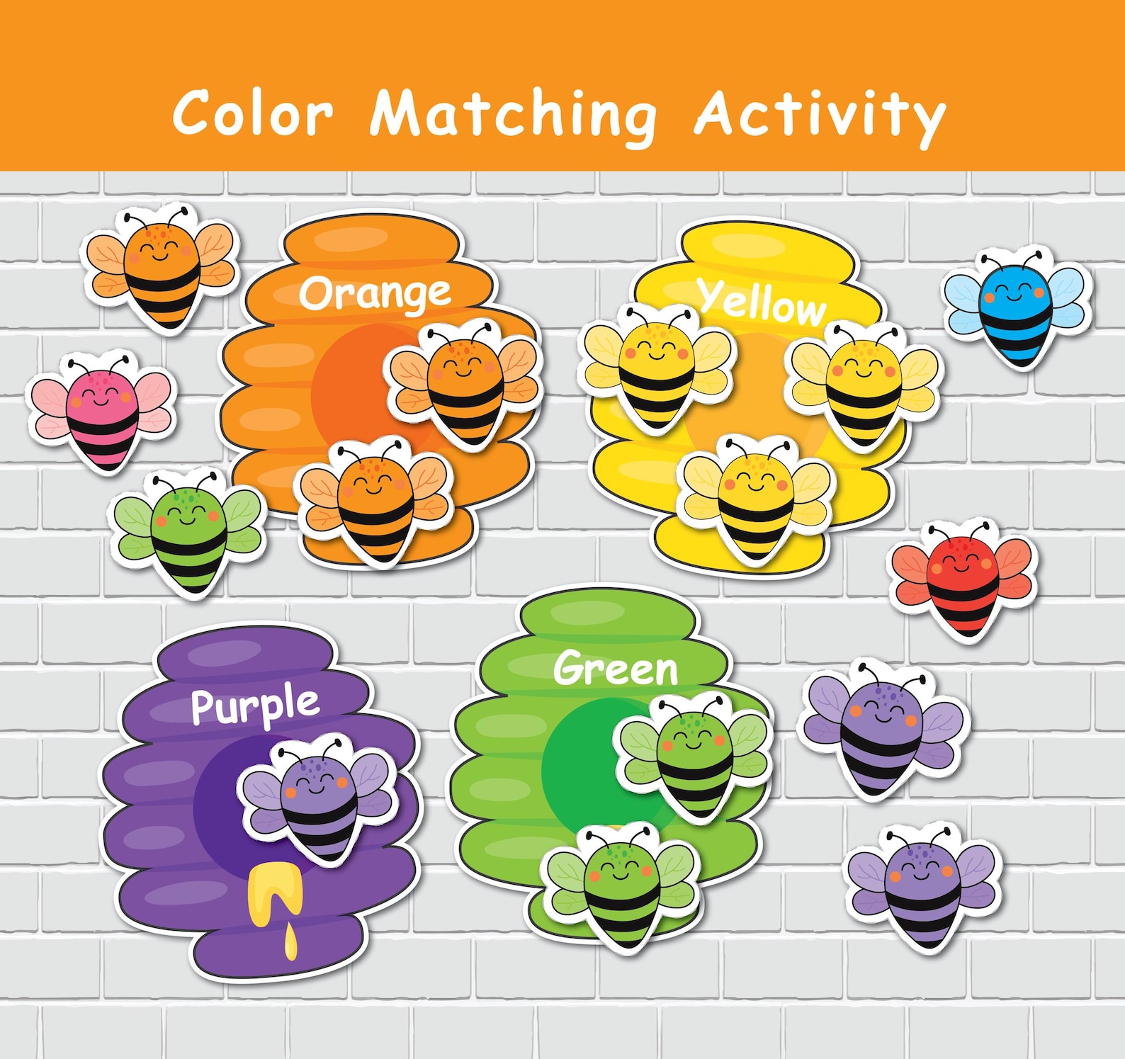 Bees and Beehive Color Matching Activity for Kids, Summer Busy Book ...