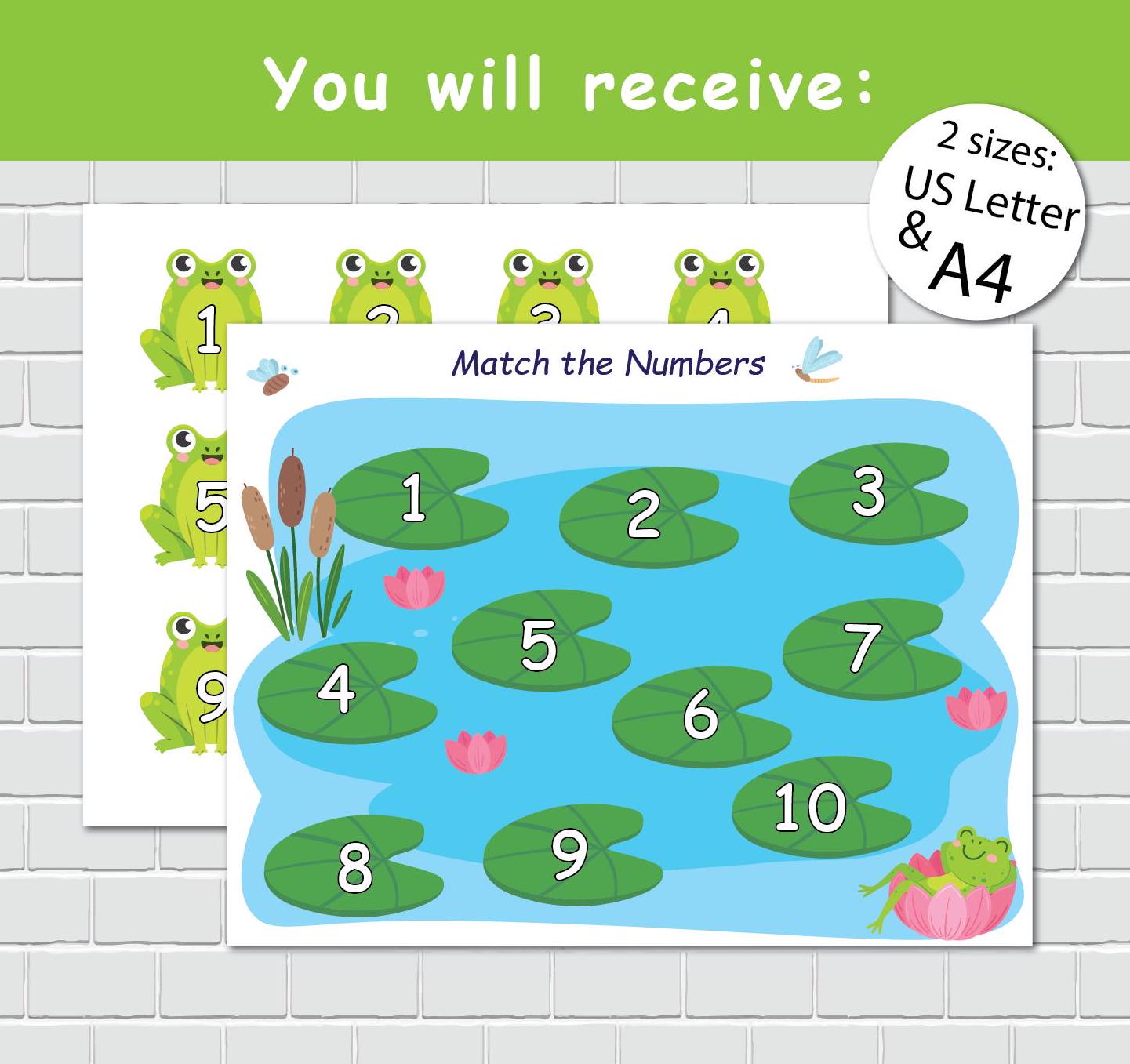 Frog Pond Numbers Matching Activity, Toddler Busy Book Page, Learning ...