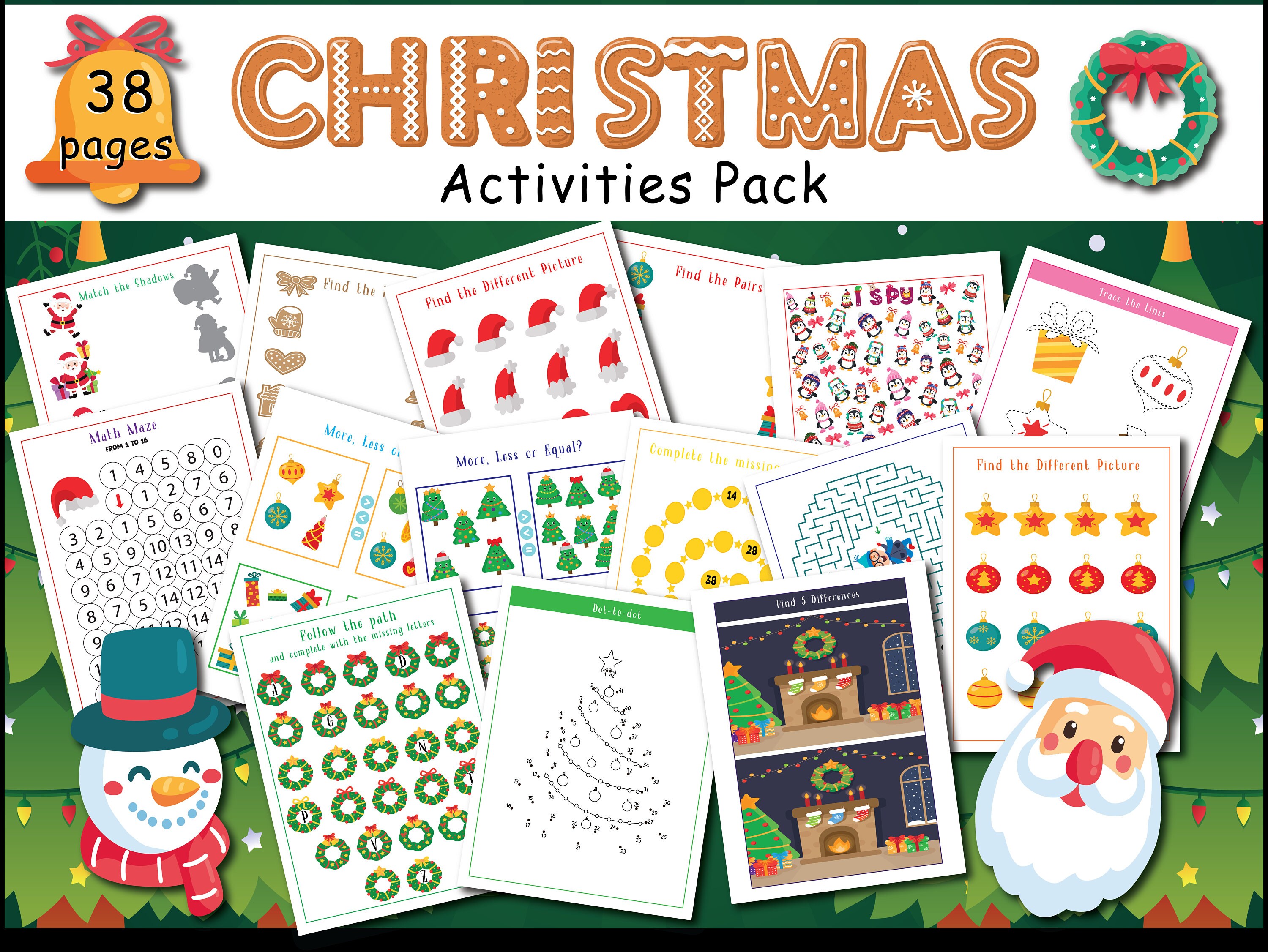 Christmas Printable Activities Pack for Kids Preschool - Etsy