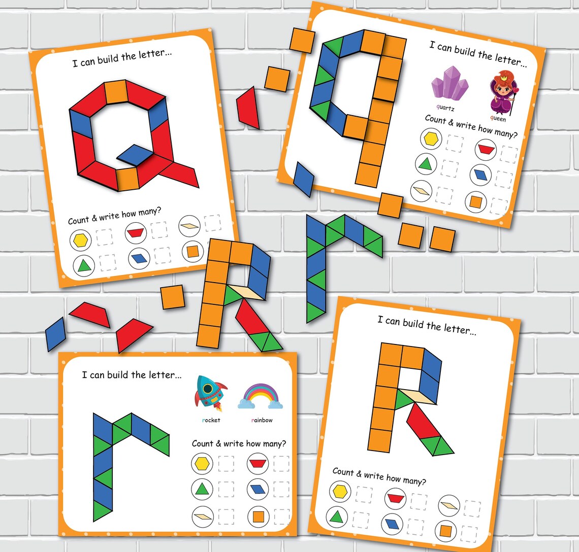 Alphabet Pattern Blocks Activity, STEM Challenge Cards for Preschool ...