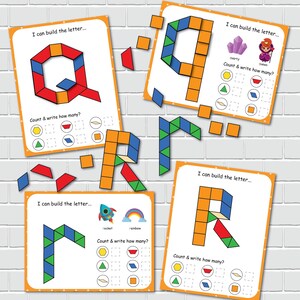 Alphabet Pattern Blocks Activity, STEM Challenge Cards for Preschool ...