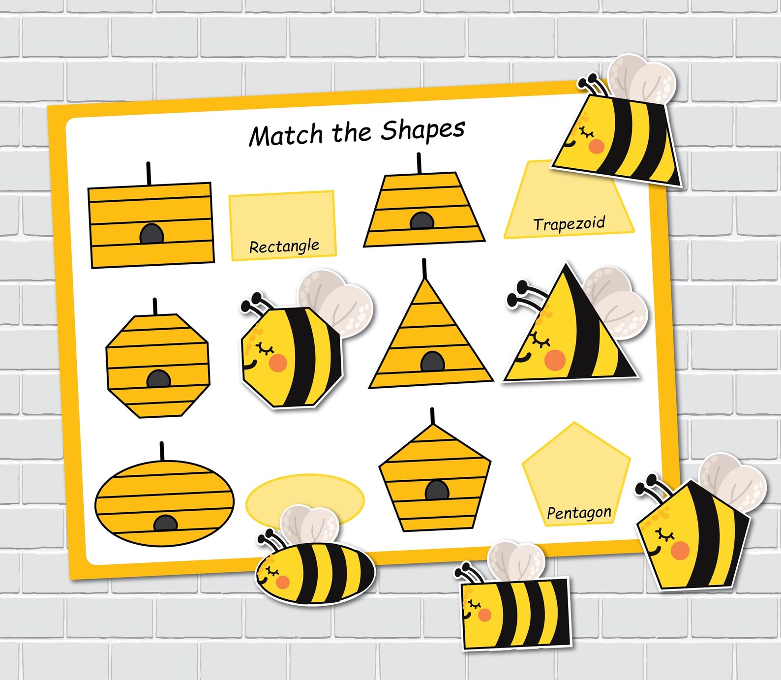 Bees and Beehive Shapes Matching Activity, 2D Shapes, Busy Book Page ...