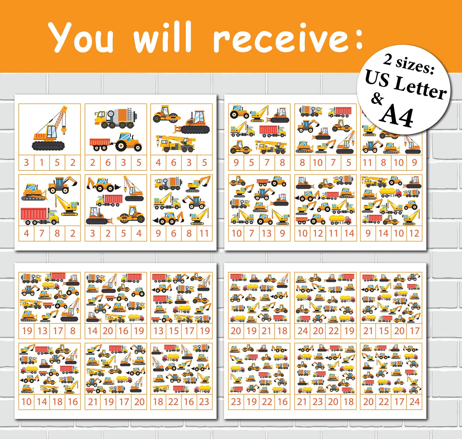 Construction Clip and Count Trucks Counting Activity Preschool - Etsy