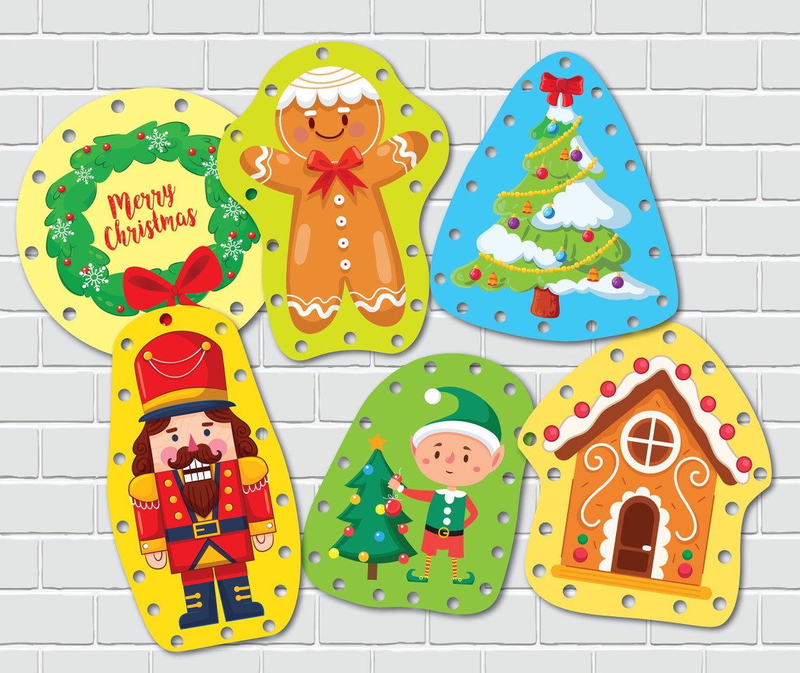 Christmas Lacing Cards, Preschool Fine Motor Skills Activity, Toddler ...