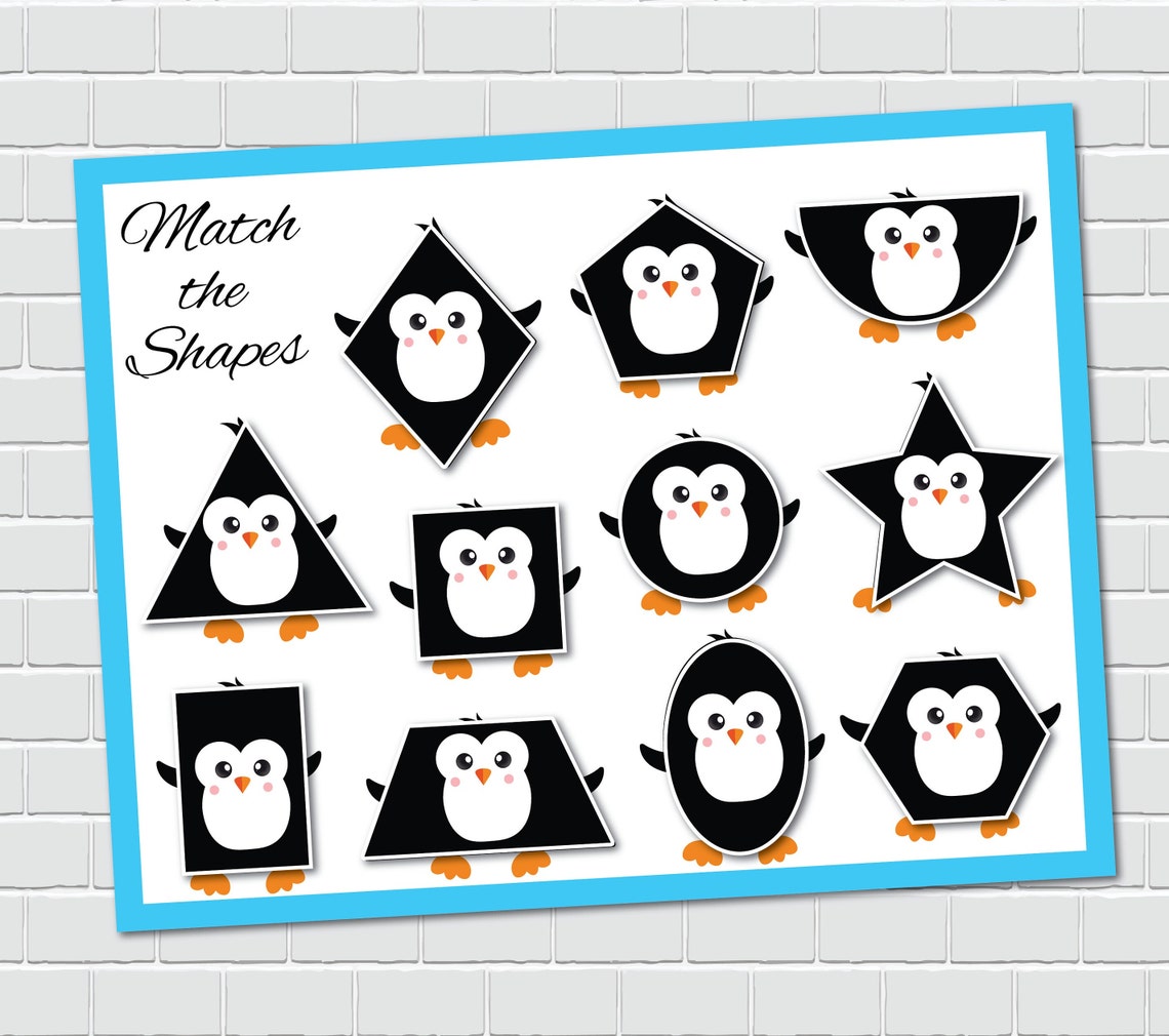 Penguin Shape Matching Activity, 2D Shapes, Winter Busy Book Page, File ...
