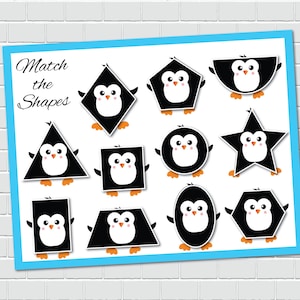 Penguin Shape Matching Activity, 2D Shapes, Winter Busy Book Page, File ...