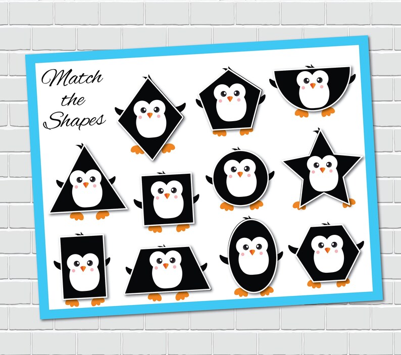 Penguin Shape Matching Activity, 2D Shapes, Winter Busy Book Page, File ...