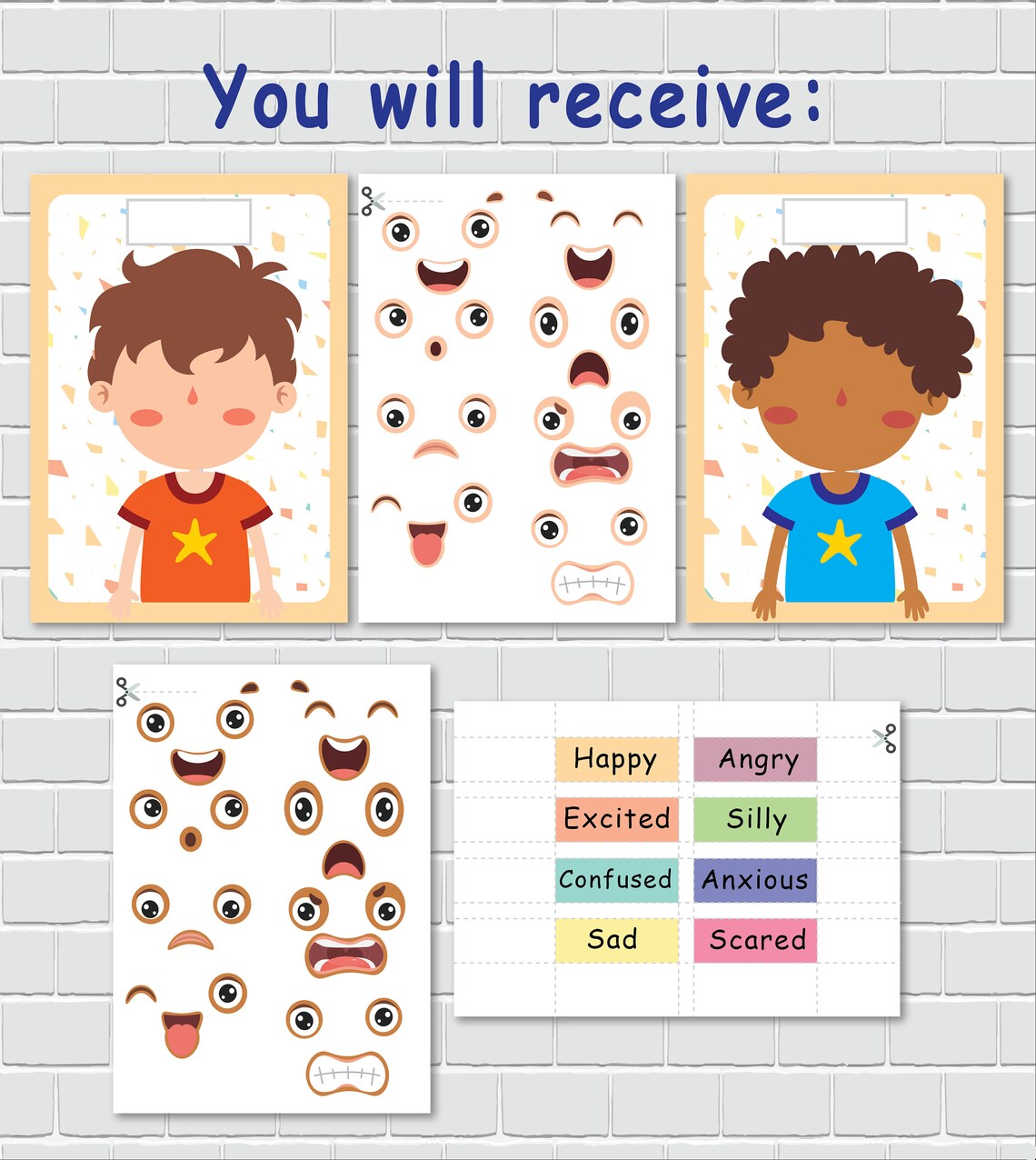 Boys Emotions Activity Kids Feelings Matching Game - Etsy