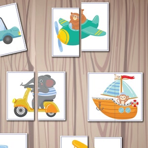 Transportation Matching Game, Symmetry Cards, Toddler Matching Activity ...