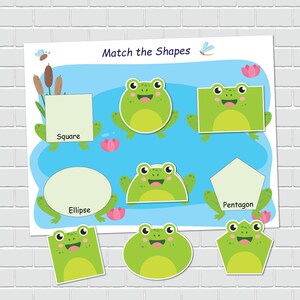 Frog Shape Matching Activity, 2D Shapes, Spring Busy Book Page, File ...