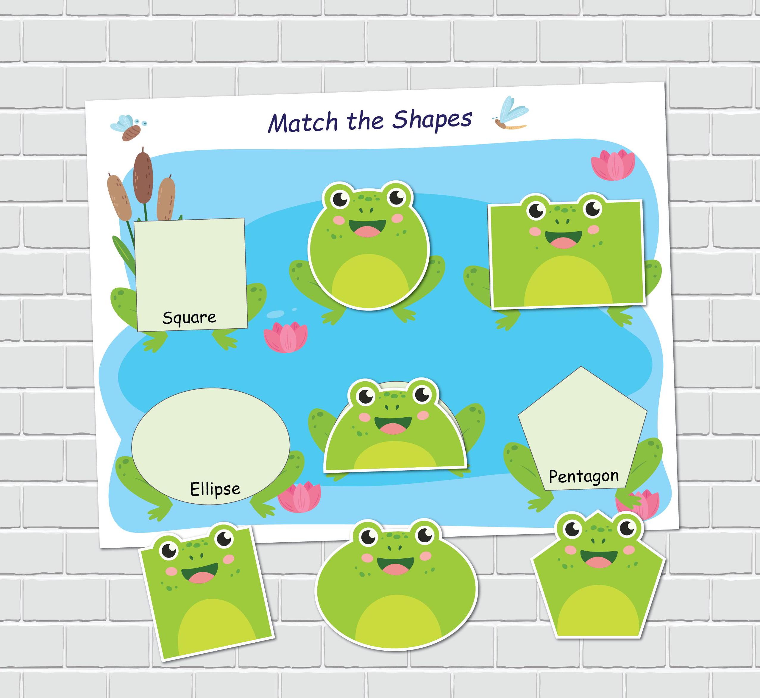 Frog Shape Matching Activity, 2D Shapes, Spring Learning Binder ...