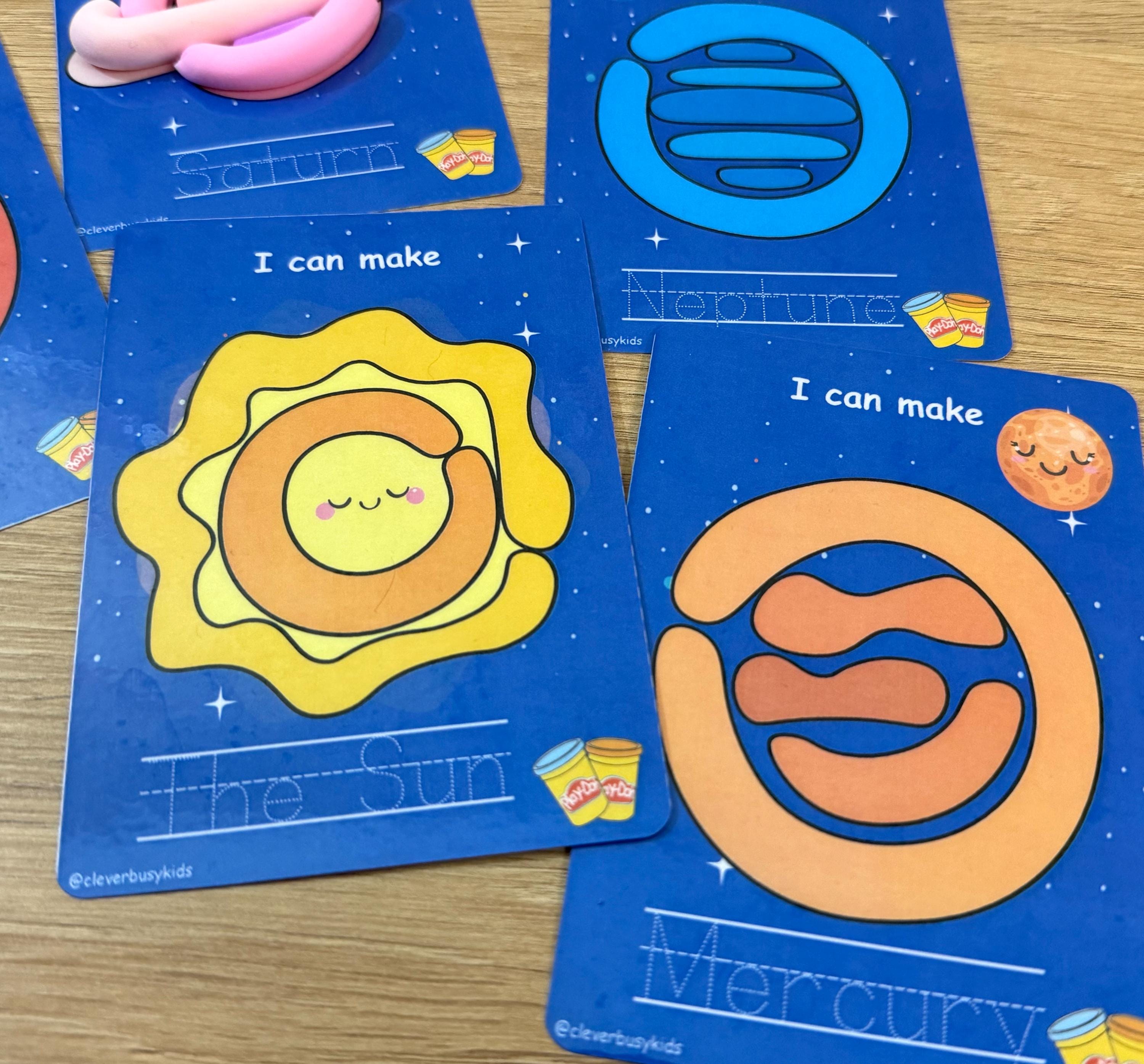 Planets Play Doh Mats, Space Theme Visual Cards, Printable Play Dough ...