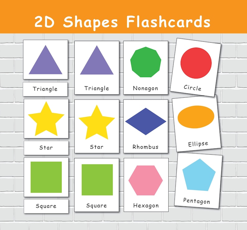 2D Shapes Flashcards, 3 Part Flash Cards, Geometric Shapes, Montessori ...