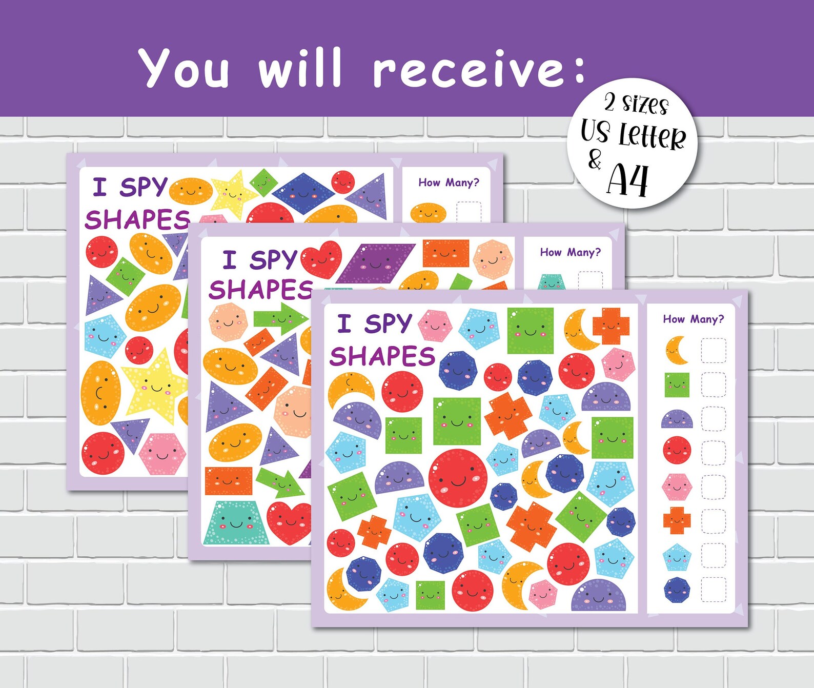 I Spy Shapes Worksheets, Kids Look and Find Counting Game, Preschool ...
