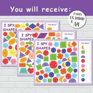 I Spy Shapes Worksheets, Kids Look and Find Counting Game, Preschool ...