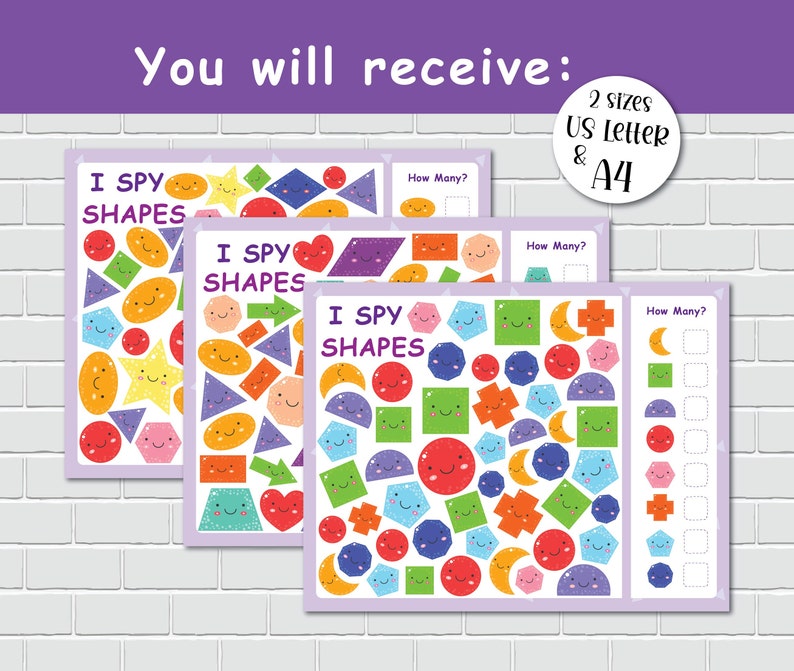 I Spy Shapes Worksheets, Kids Look and Find Counting Game, Preschool ...