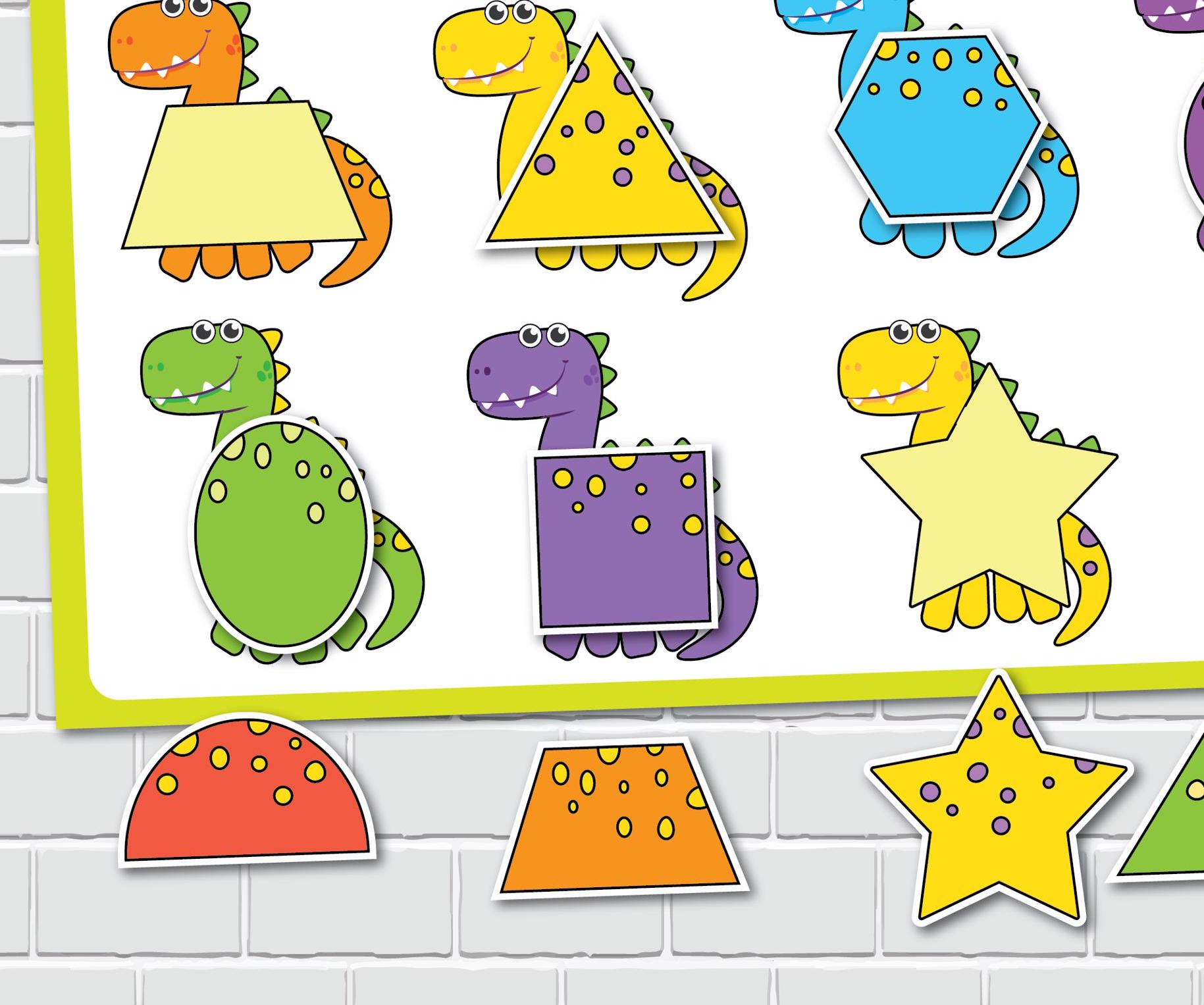 Dinosaur Shape Matching Game, 2D Shapes, Toddler Learning Activity ...