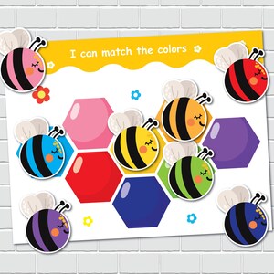 Bee Color Matching Activity, Toddler Printable, Montessori Materials ...