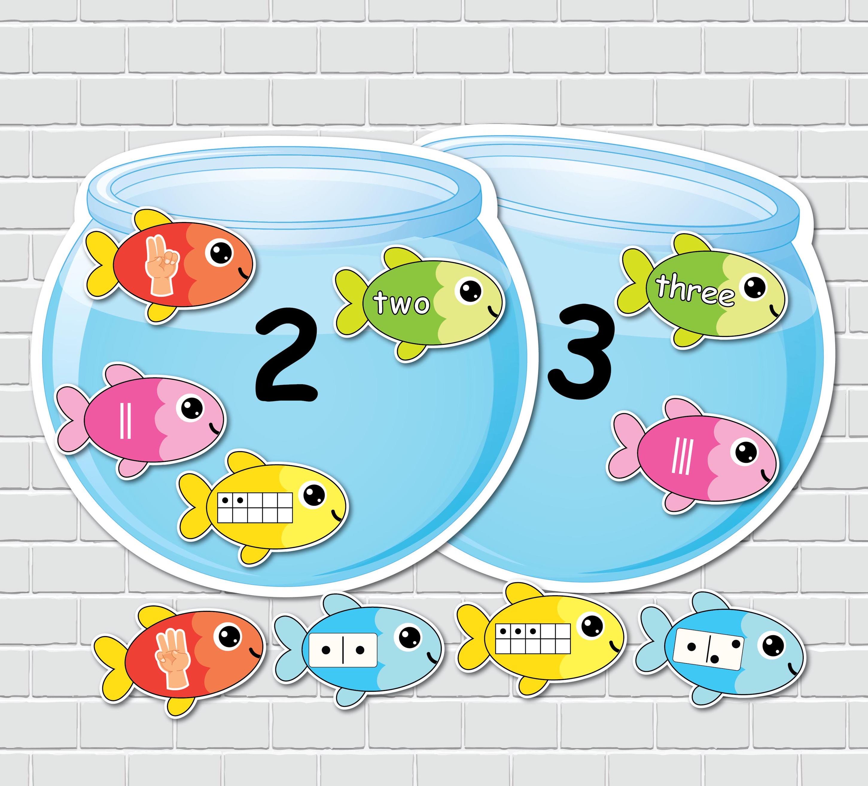 Fish and Fishbowl Numbers Matching Activity, Preschool Math Centers ...