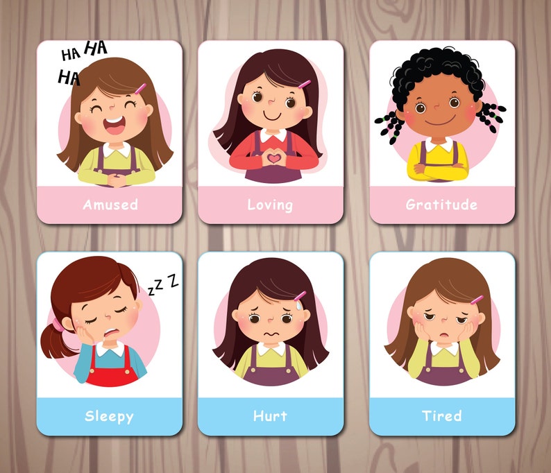 Emotion Flashcards Girls Feelings Flash Cards Montessori - Etsy