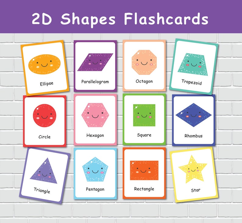 2D Shapes Flash Cards. Preschool Learning Activity. Toddler Geometric ...