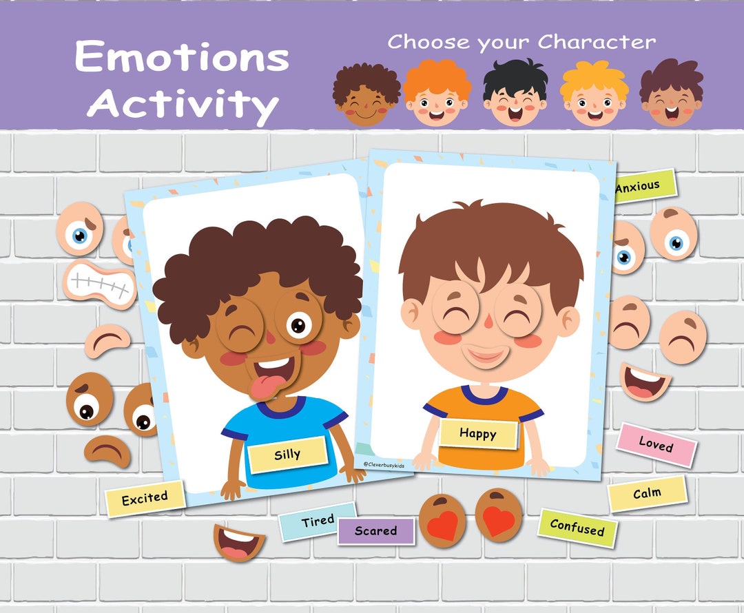 Boys Emotions Activity, Kids Feelings Matching Game, Personalized Busy ...