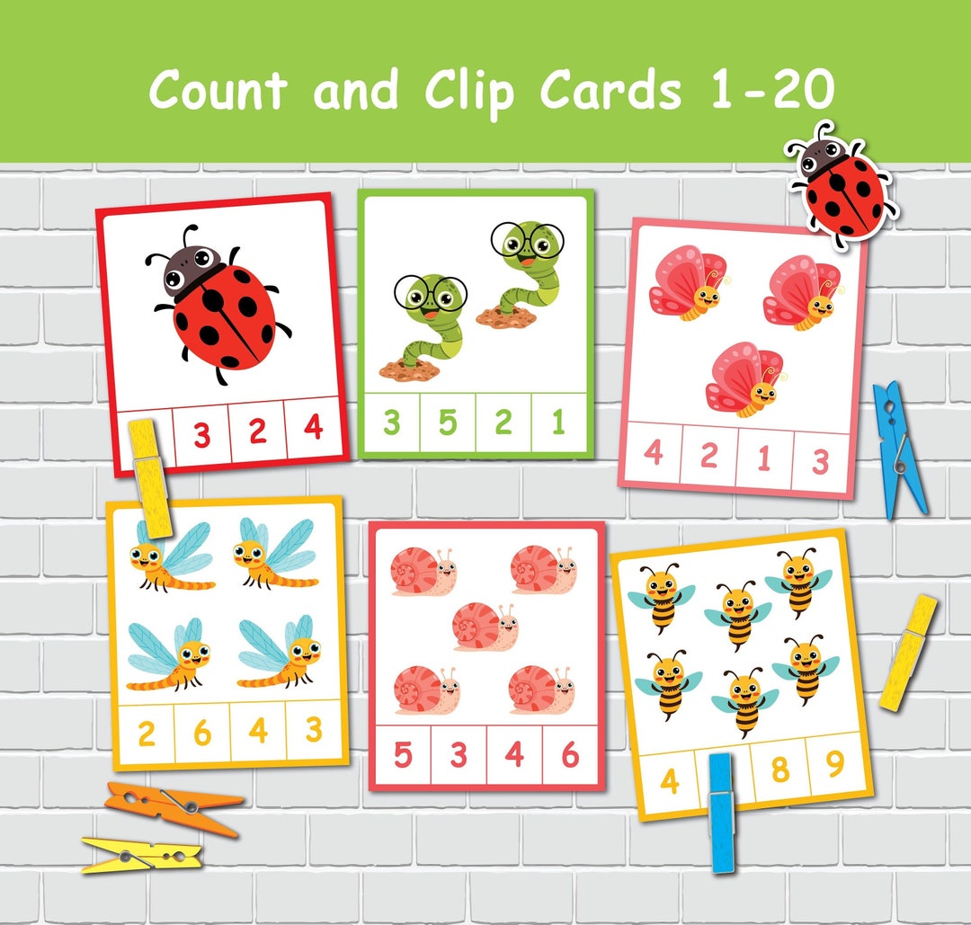 Clip and Count Cards 1-20, Toddler Counting Activity, Preschool ...