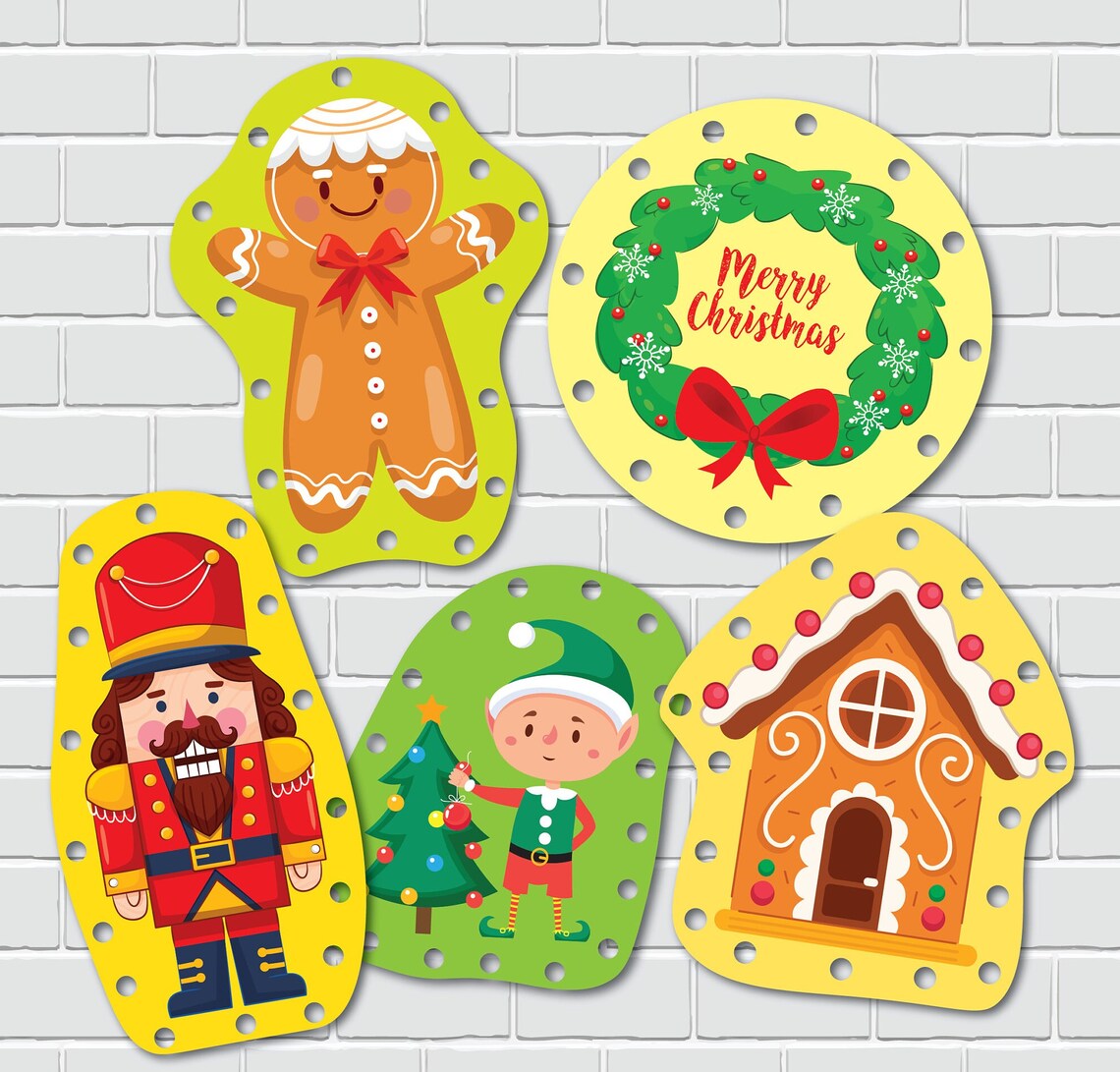 Christmas Lacing Cards, Preschool Fine Motor Skills Activity, Toddler ...