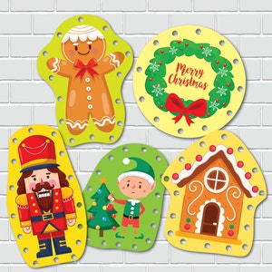 Christmas Lacing Cards, Preschool Fine Motor Skills Activity, Toddler ...
