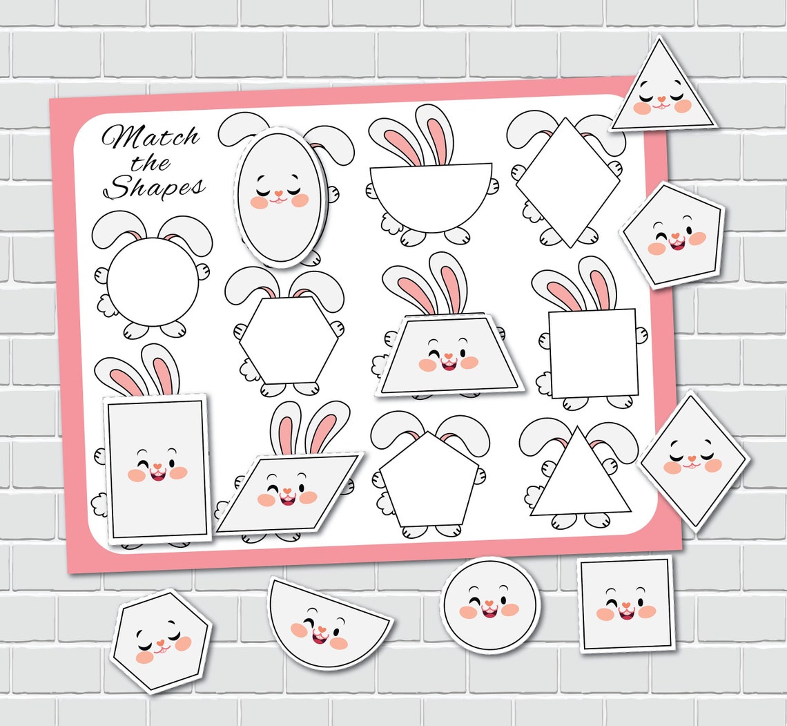 Bunny Shape Matching Activity, 2D Shapes, Easter Busy Book Page, File ...