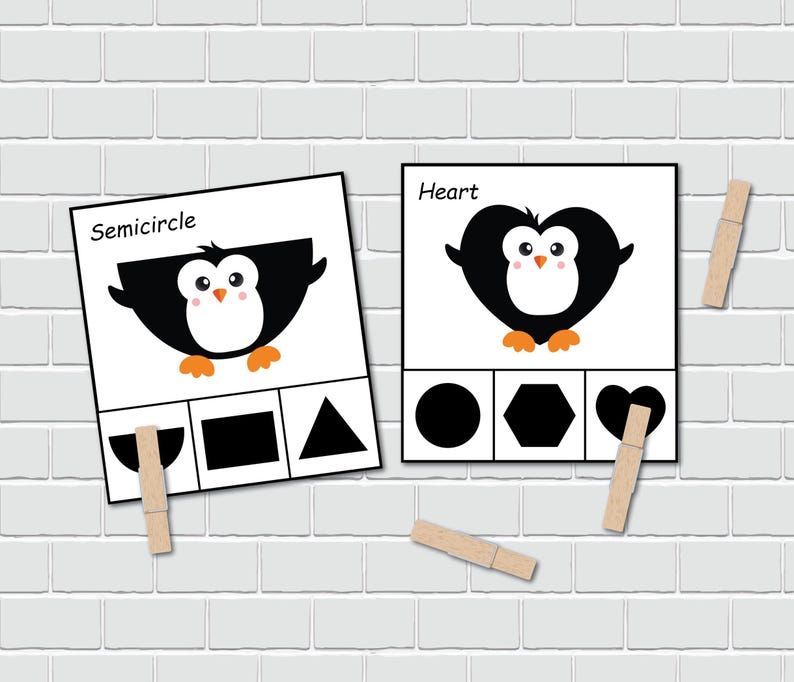 Penguin Shapes Clip Cards, Winter Preschool Learning (digital Download ...